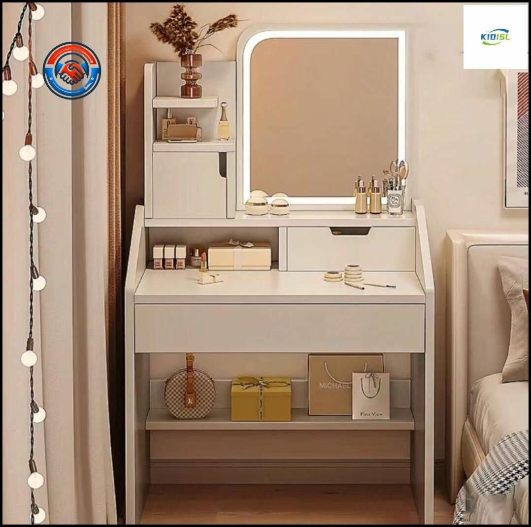 Туалетный столик с подсветкой и зеркалом, компактный туалетный столик для спальни, угловой туалетный столик для макияжа и хранения косметики