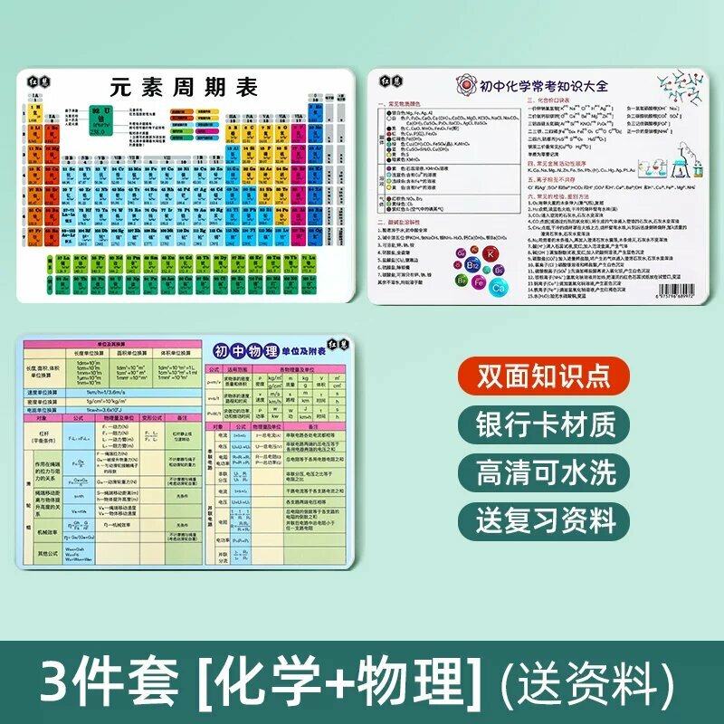 Набор из 3 карточек по химии и физике для средней школы с основными концепциями