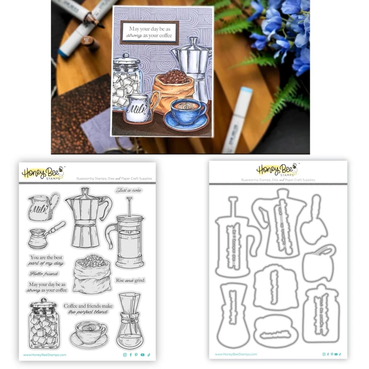 Штампы для вырубки Honey Bee Coffee & Friends Q4330-set-2pc