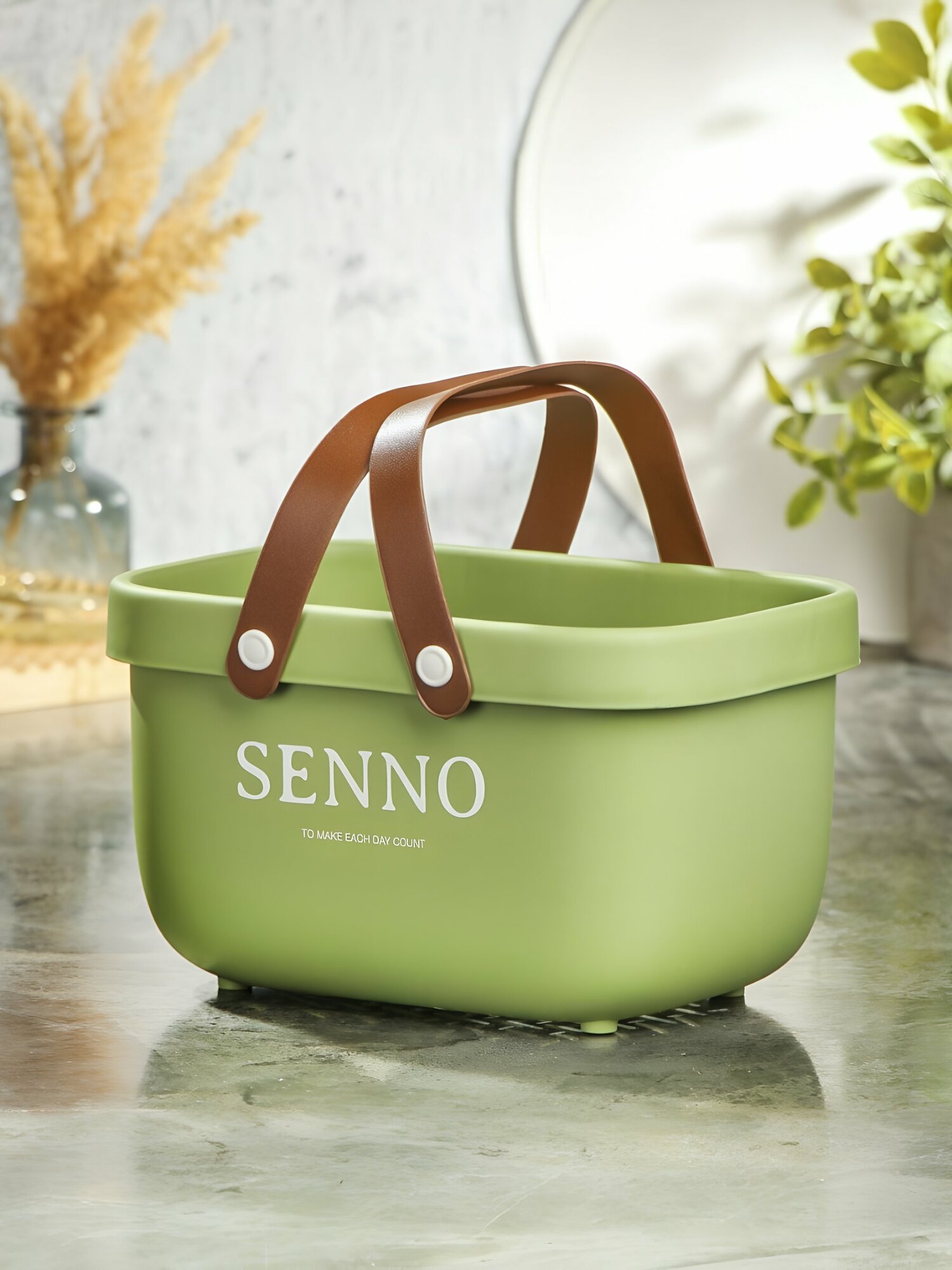 Корзина для хранения прямоугольная 24х16х14 см, пластиковая зеленая корзинка с ручками для организации пространства Y4-8658