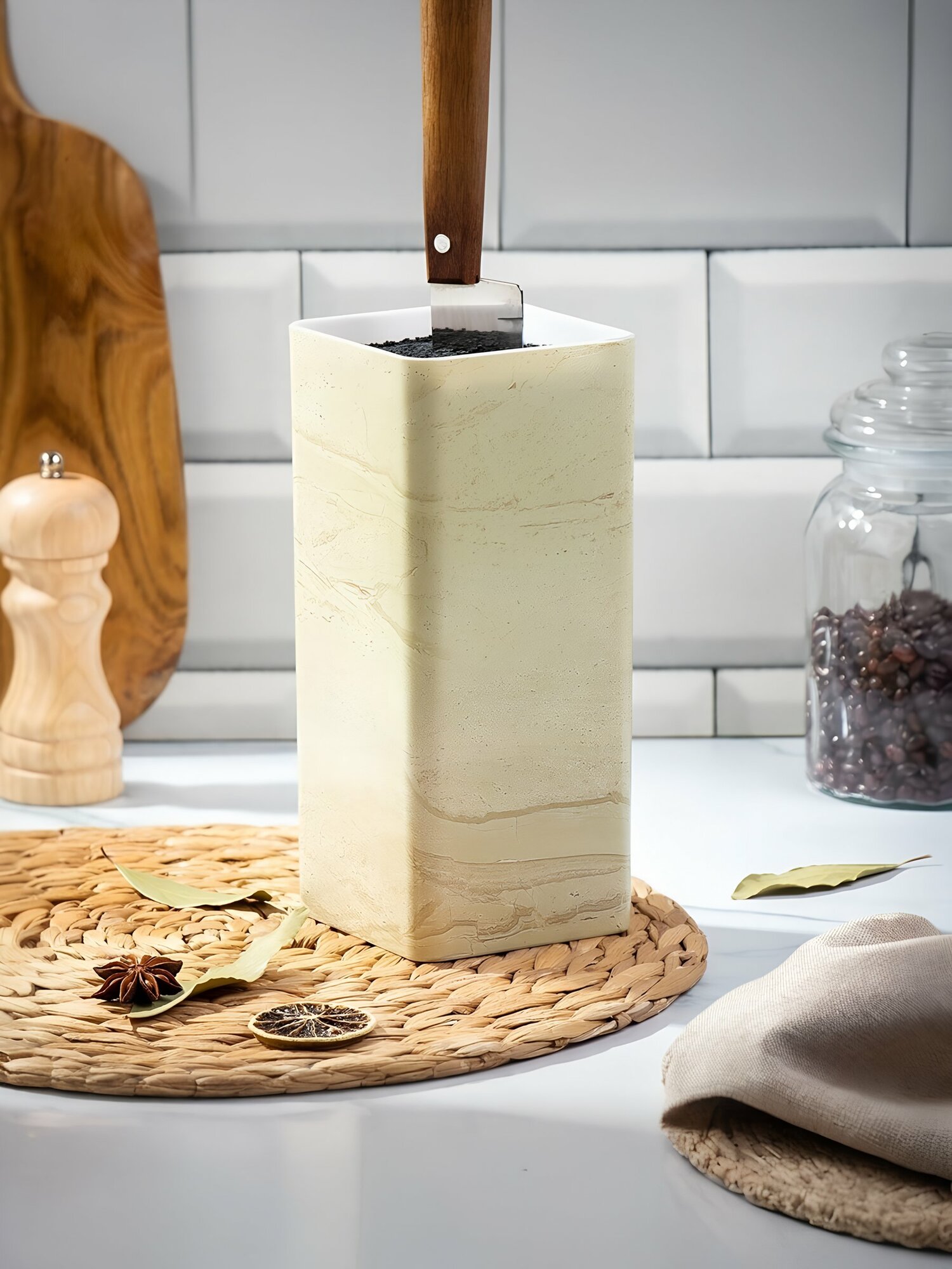 Подставка для ножей, пластик, прямоугольная, 11х11х22 см, Y4-7000