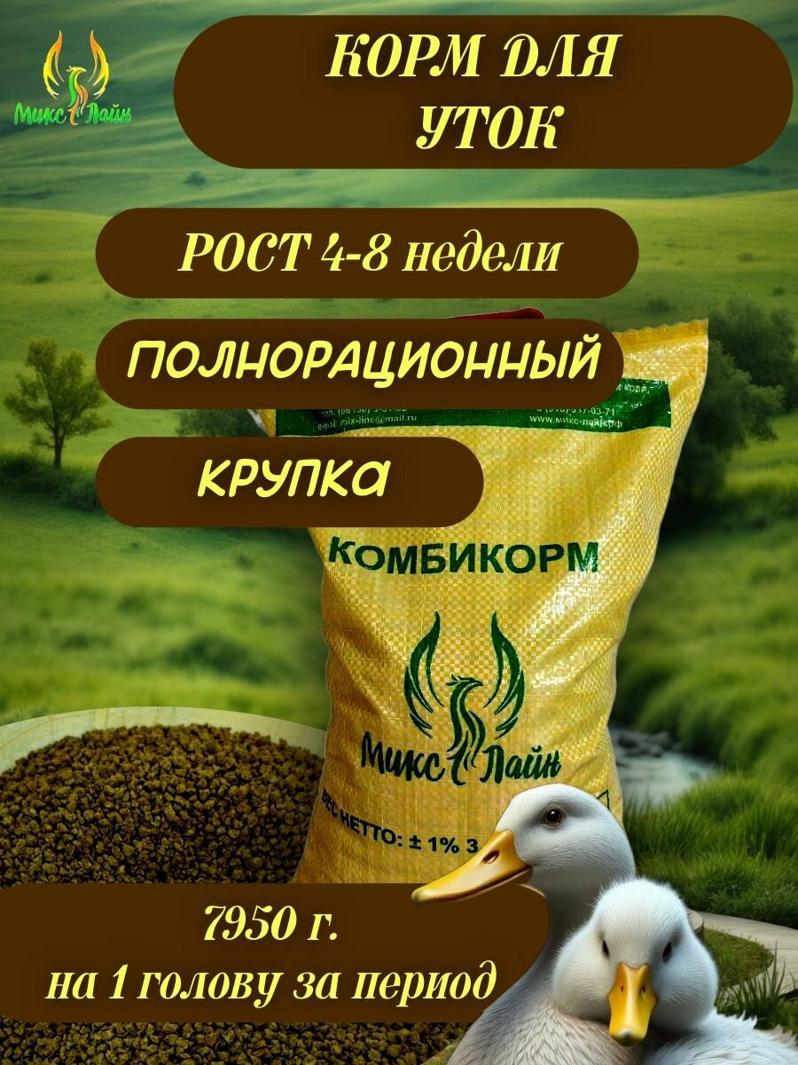 Корм для уток полнорационный крупка (рост 4-8 нед.) 5 кг.