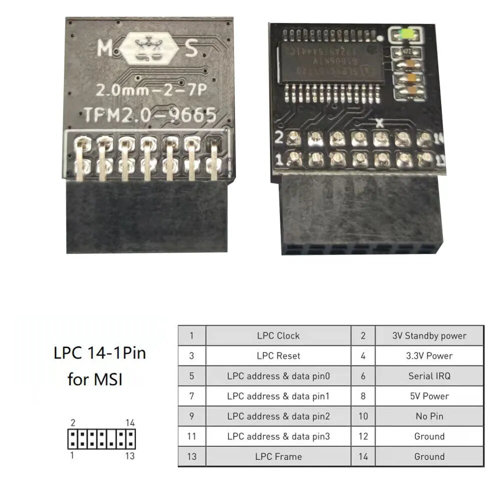 U4Лерой-LPC TPM 2.0 модуль безопасности шифрования удаленная карта 14Pin TPM2.0 плата модуля совместим с 11