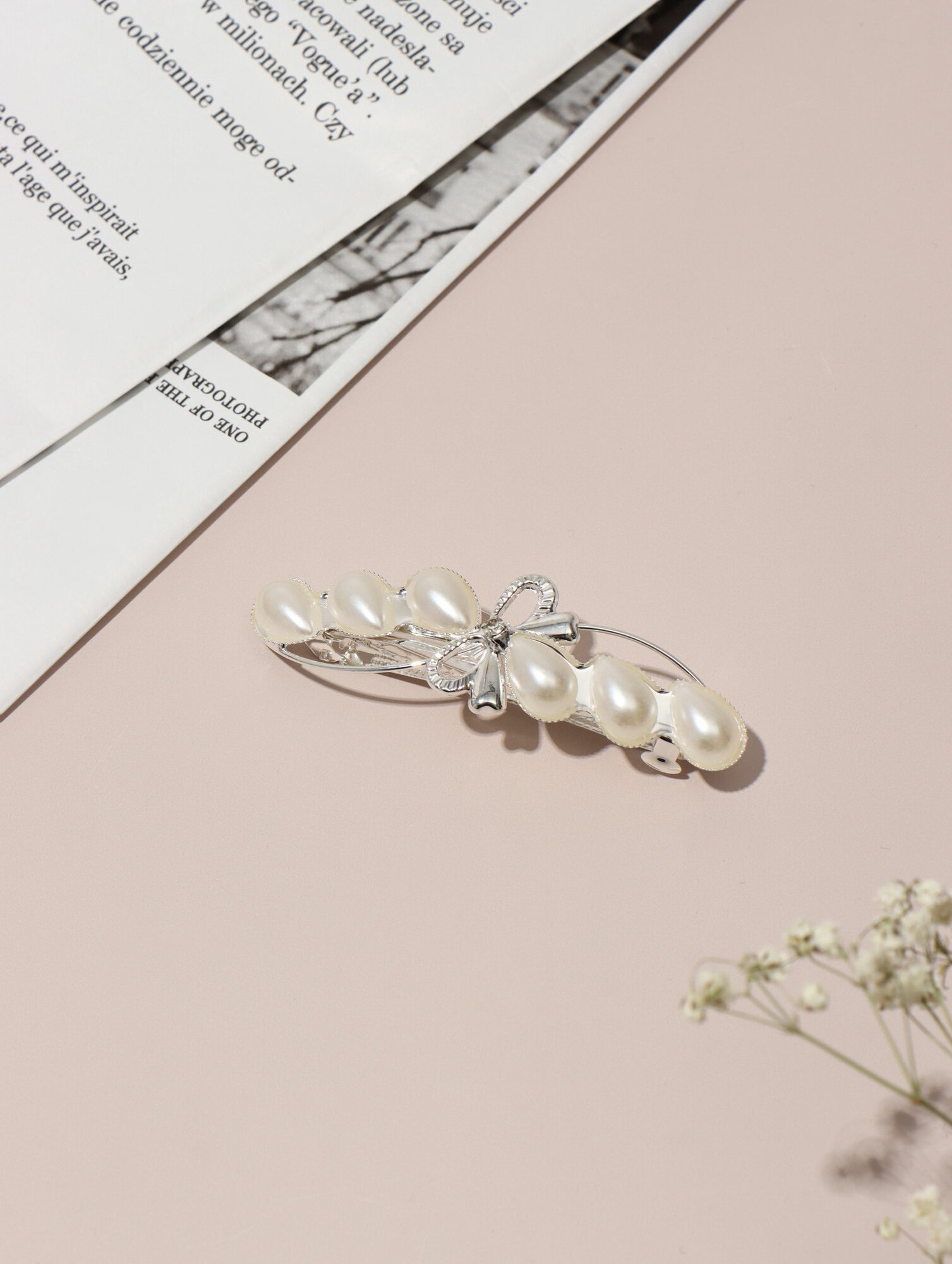 Заколка - автомат для волос "Жемчужная ветвь", 8 см, белая, цвет: белый, 3 шт.