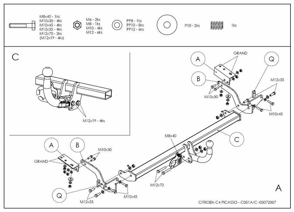 Фаркоп оцинкованный Citroen C4 Picasso 2006-2013,
