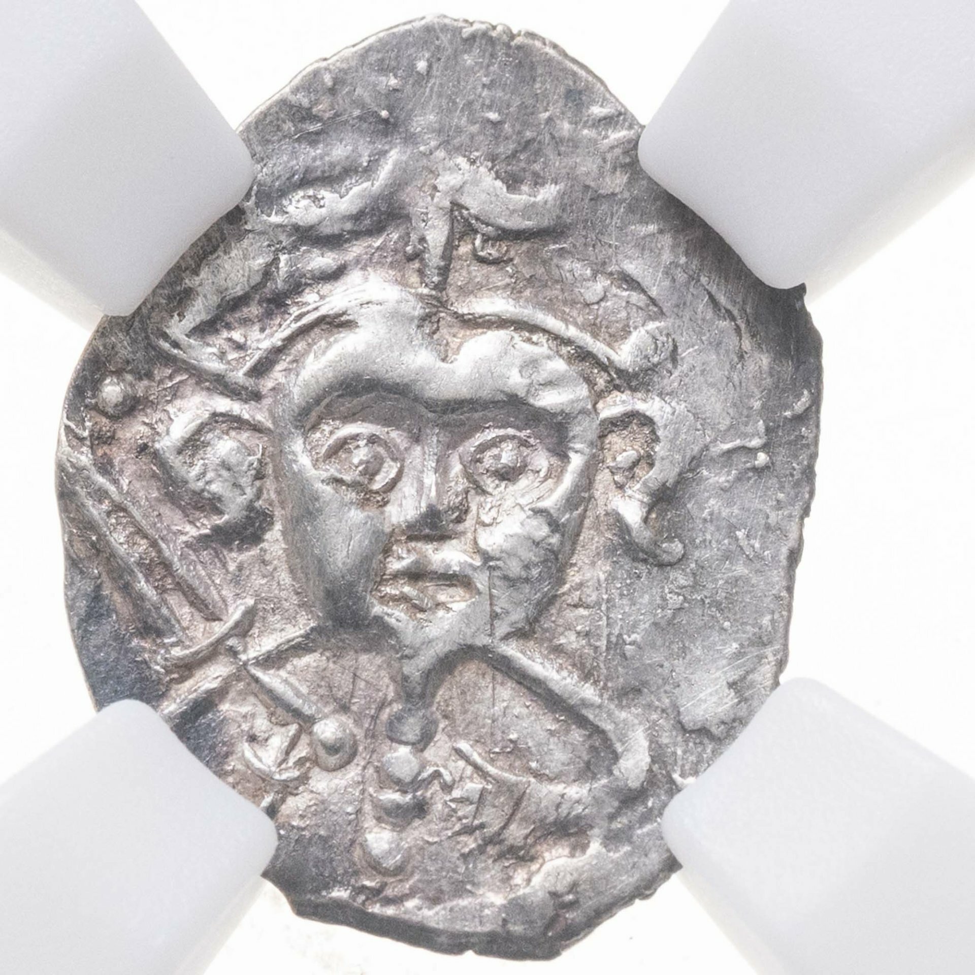 Денга Псков 1460-1510 Довмонт / барс вправо в слабе ННР AU, Серебро, в сохранности AU Details