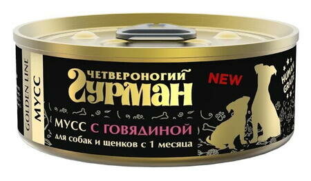 Четвероногий гурман Golden line 6 шт по 100 г влажный корм для собак мусс с говядиной для собак и щенков