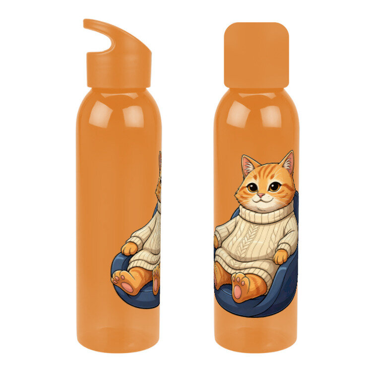 Бутылка для воды «Кот в свитере уютный стиль» (оранжевый)