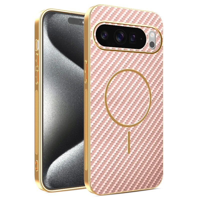 Розовый чехол Pixel 8 с магнитом и карбоном