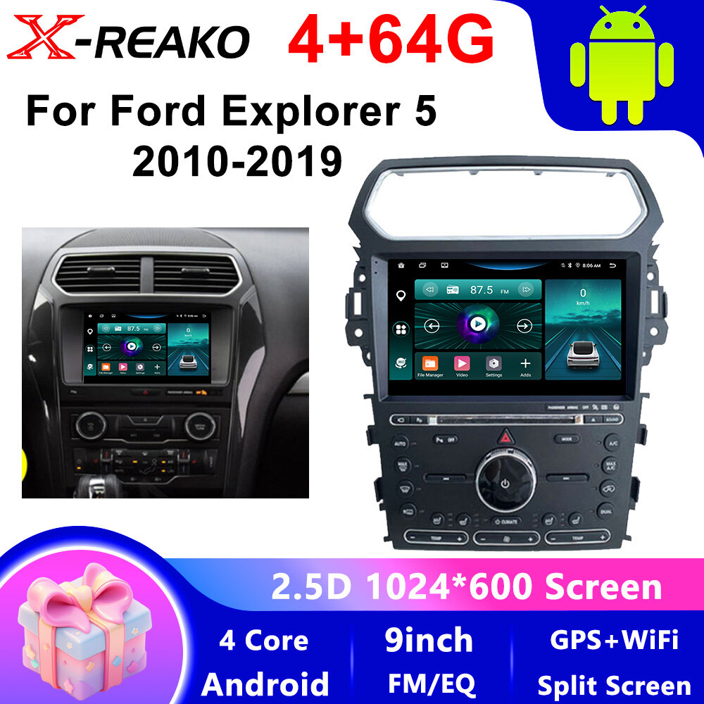 Штатная 2DIN магнитола на Android для Ford Explorer 2011–2019 (Тип B) с проводкой и рамкой, поддержка CarPlay/Android Auto