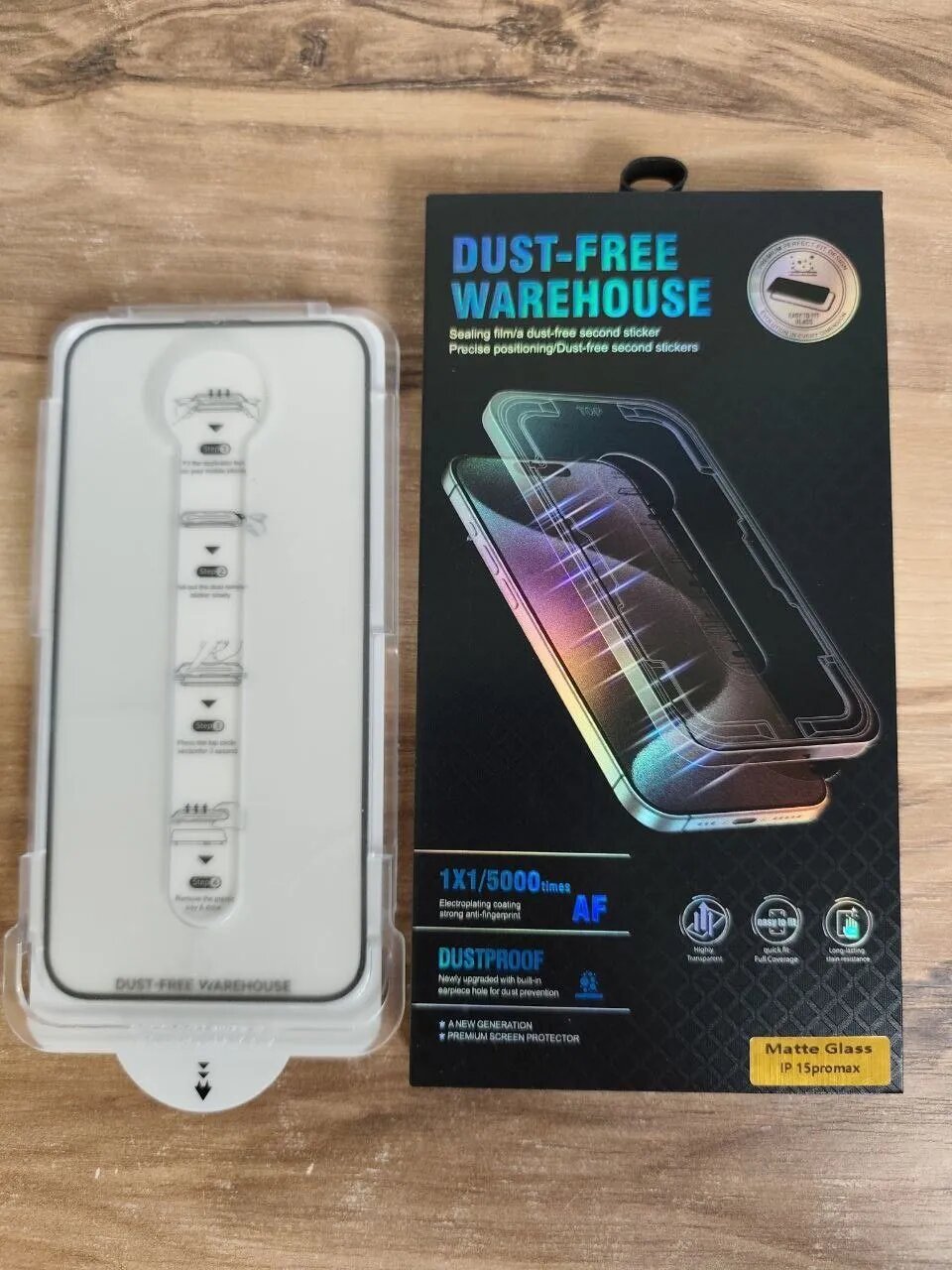 Защитное стекло матовое ainy c боксом для установки 2.5D для iPhone 15 pro max Matte Glass с черной рамкой