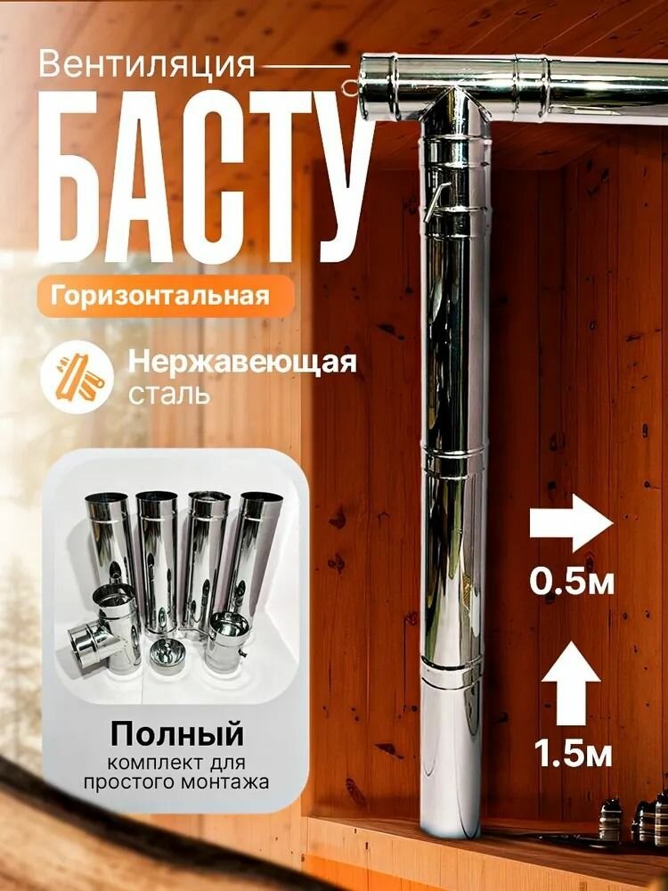 Вентиляция Басту для Бани Горизонтальная "Компакт" (проход через стену)