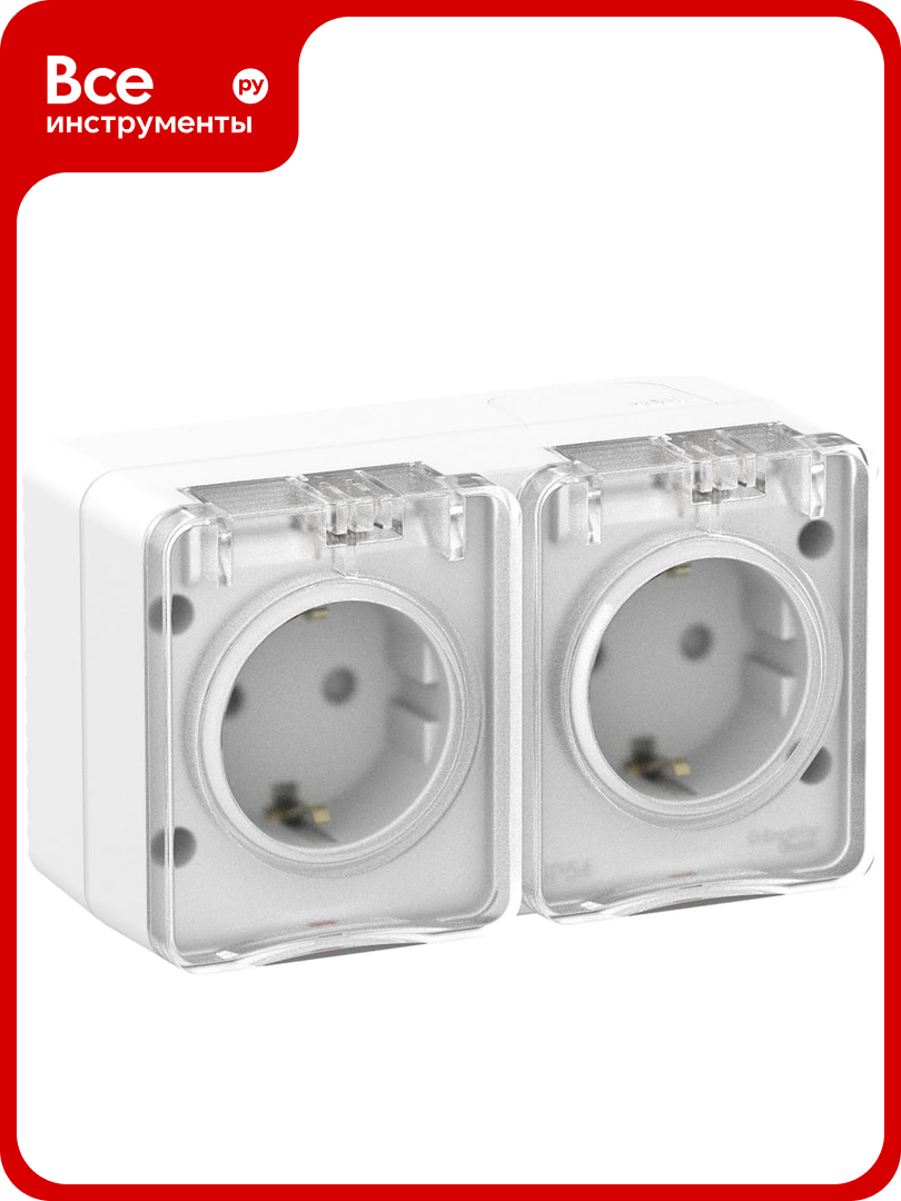 Двойная розетка Systeme Electric AtlasDesign PROFI IP54 открытой установки с заземлением со шторками 16А
