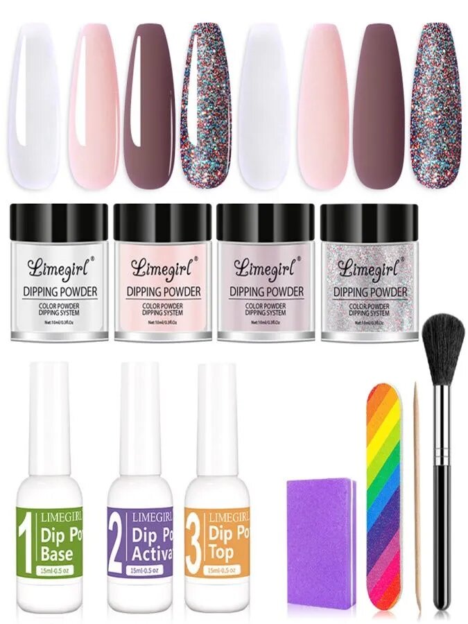 Набор для маникюра Dip Powder "Все в одном": база, активатор, пилки, стойкий гель-порошок