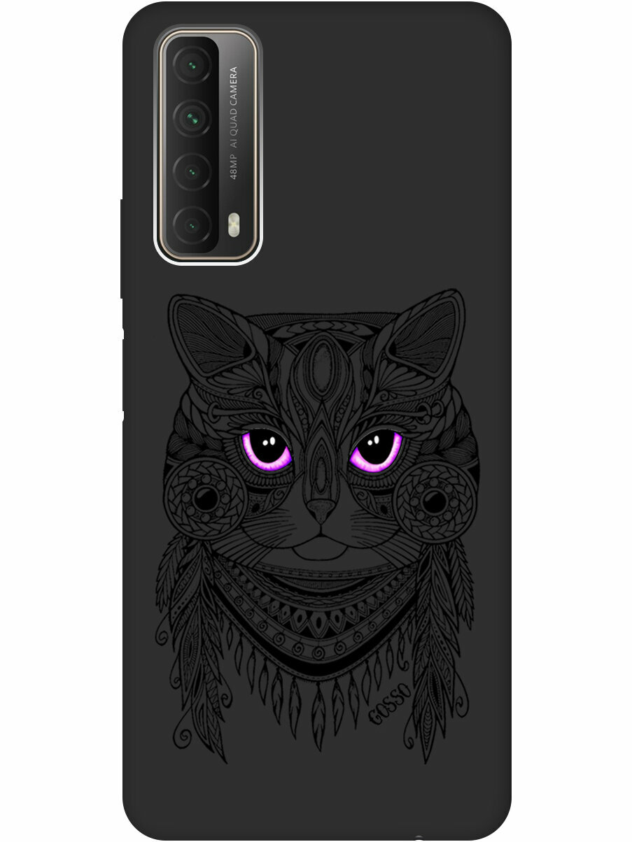Ультратонкая защитная накладка Soft Touch для Huawei P Smart 2021 с принтом "Grand Cat" черная