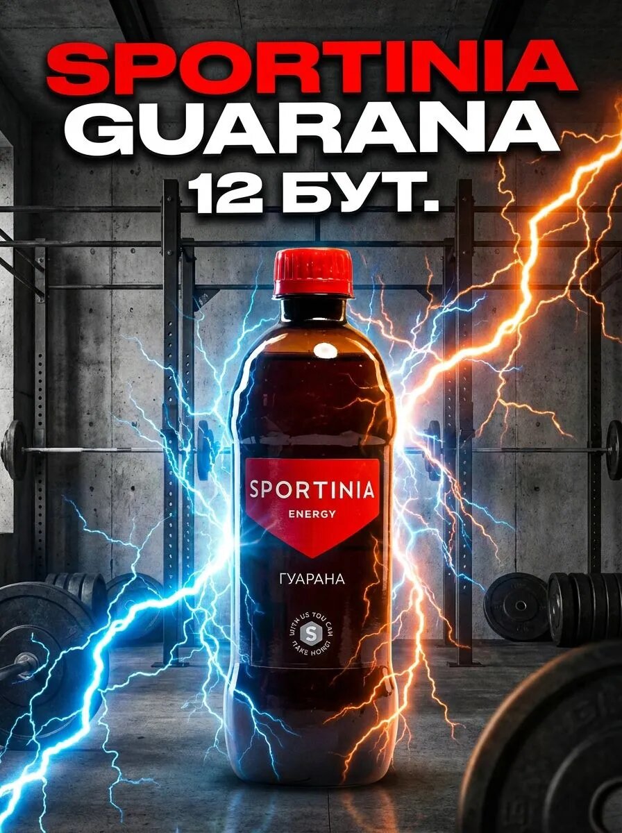 Тонизирующий напиток Sportinia Гуарана, без сахара, 12 штук по 0,5 литра