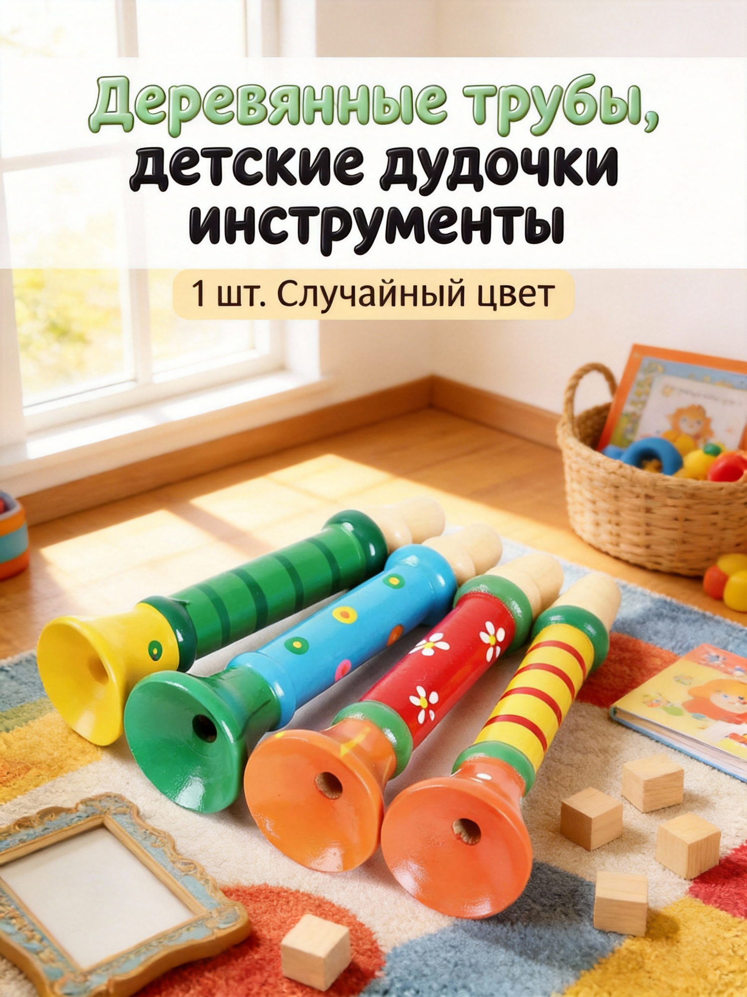 Деревянная труба, музыкальная развивающая игрушка для младенцев 0-3 лет, 1 шт случайный цвет