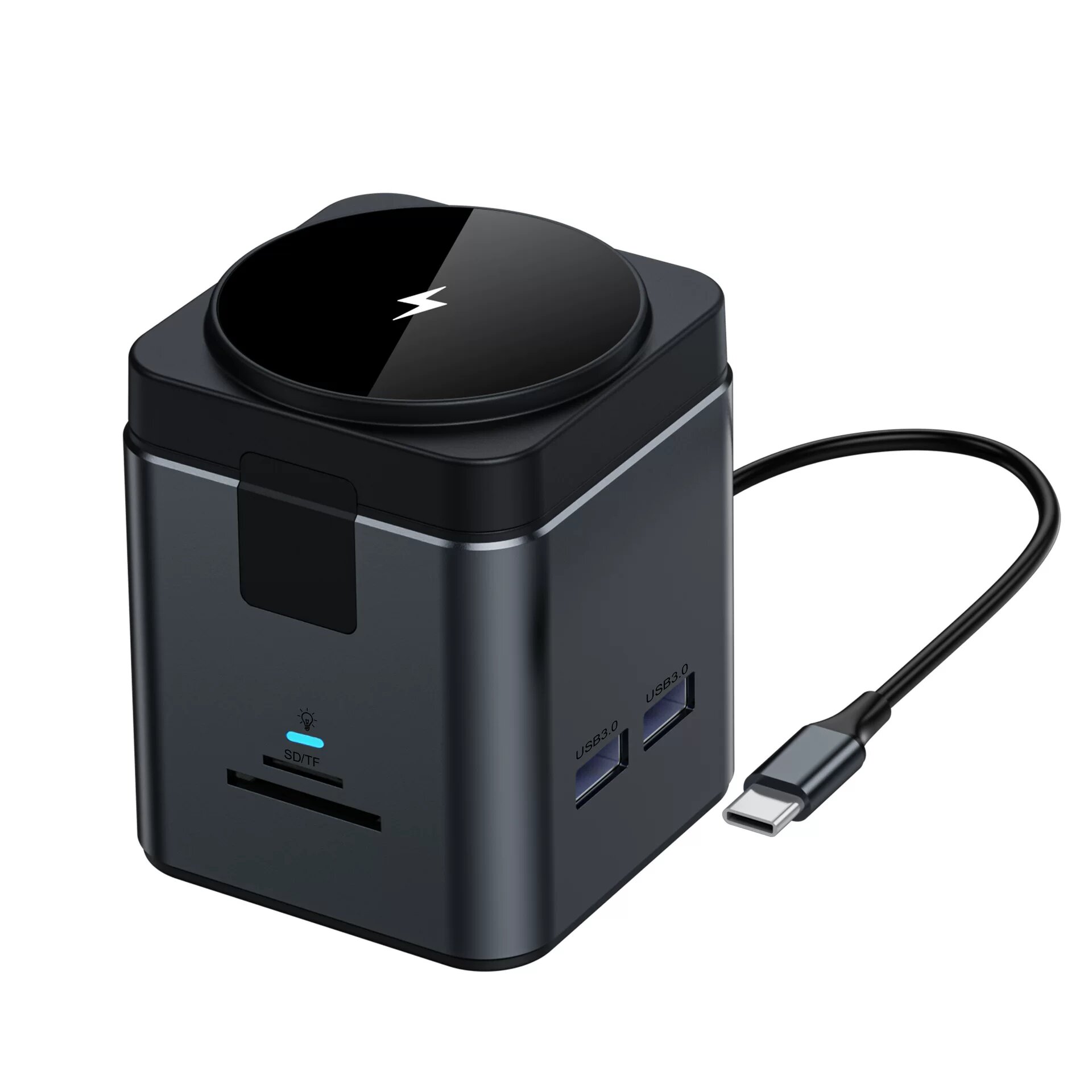 SunNaturer 9-в-1 USB-C хаб с магнитной беспроводной зарядкой, HDMI, SD-кард-ридером для смартфонов — темно-серый