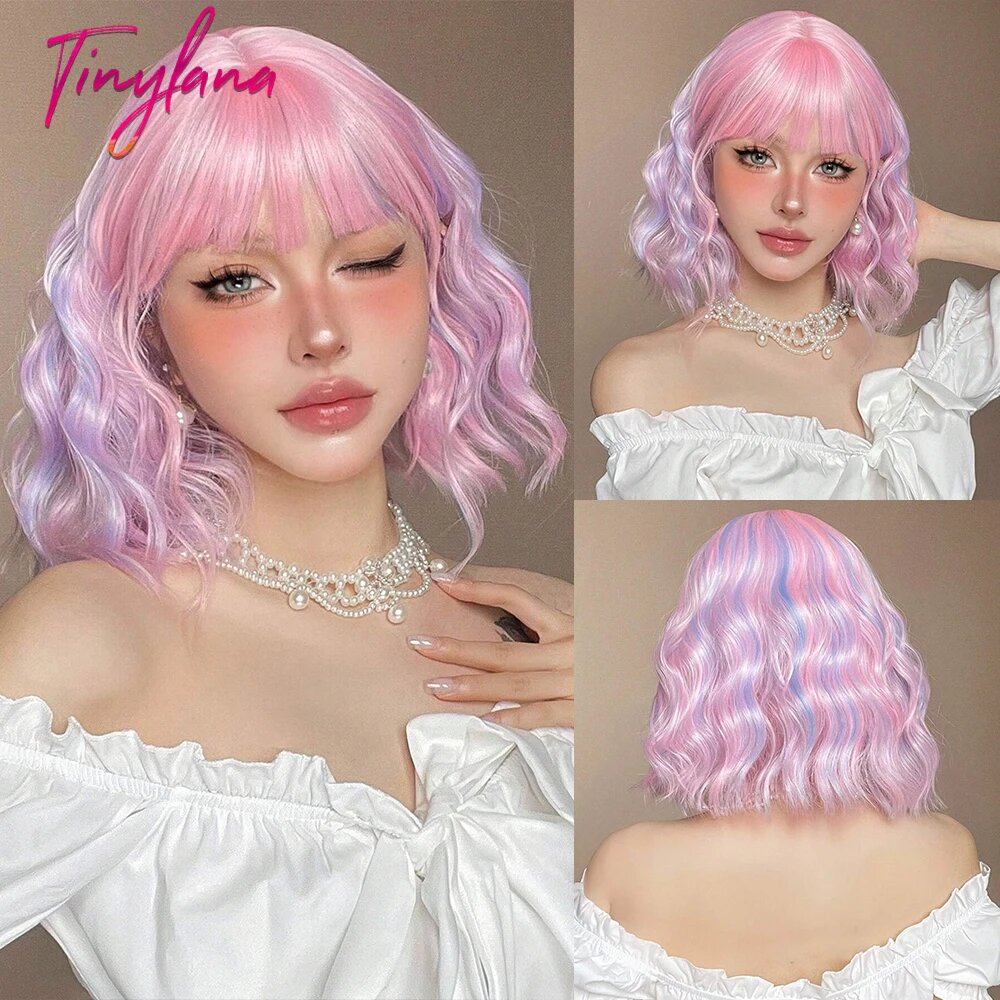 Розово-фиолетовый парик TINY LANA, короткий боб, WL1220-1