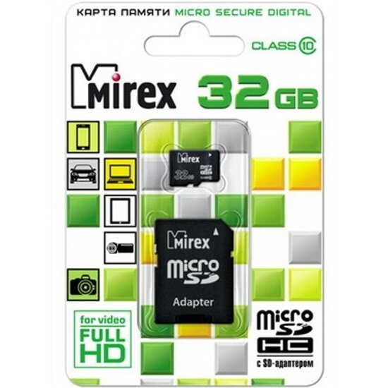 Карта памяти Mirex 32GB microSDHC Class 10 + ADP (13613-AD10SD32)