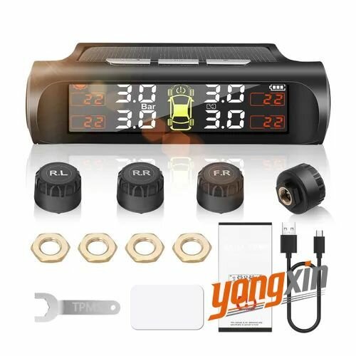 TPMS контроль давления в шинах с солнечной зарядкой, 4 внешних датчика, цветной ЖК-дисплей и сигнализация для авто