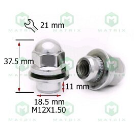 Гайка колеса М12 х 1,5 сфера L=37,5мм с прессшайбой, носик 18,5мм