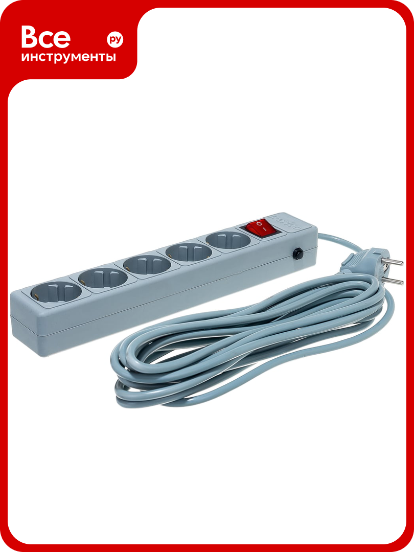 Сетевой фильтр PERFEO POWER+ 5,0м 5 розеток серый 30 012 494