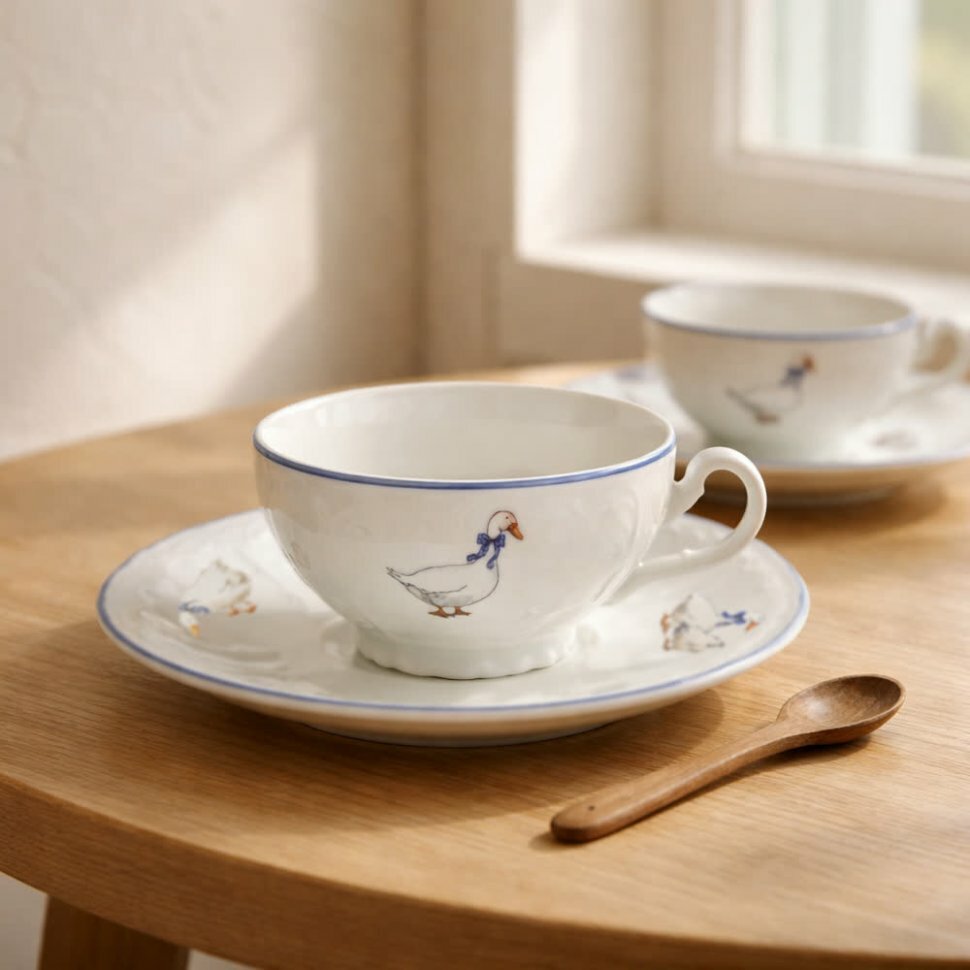 Чайная пара 220 мл 1 шт низкая н/н Thun "Бернадотт /Гуси" (увеличенная ручка) / 245822