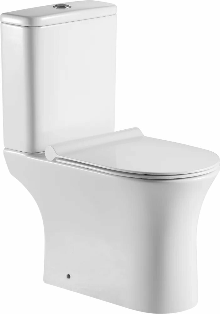 Унитаз-компакт напольный Aquanet Roll 2-C с микролифтом, безободковый, антивсплеск, фаянсовый, белый, глянцевый, овальный, с нижним подводом, сиденье для унитаза в комплекте