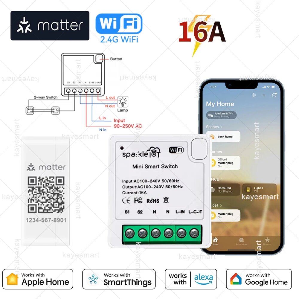 SparkleIoT Мини Smart Switch Matter 16A 2PC — фото 1
