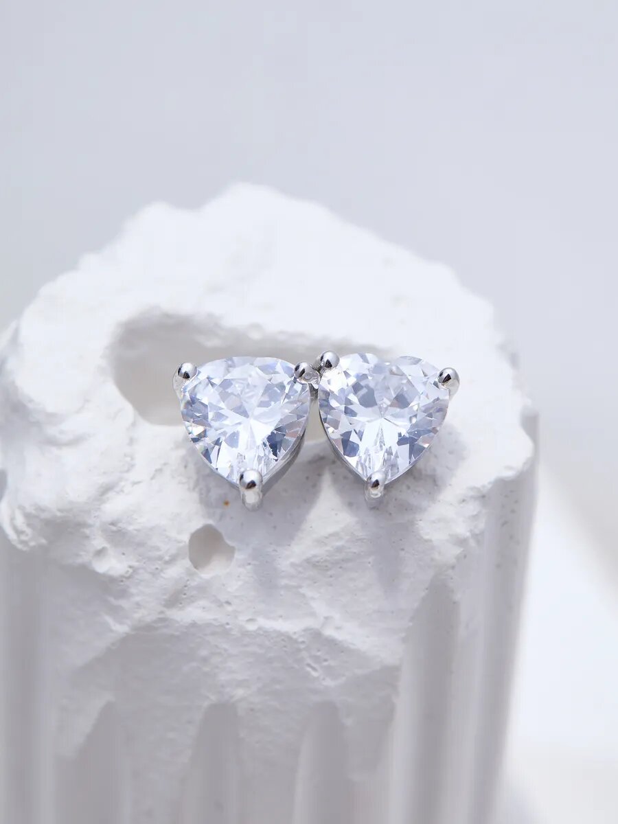 Серьги пусеты, кристаллы Swarovski, фианит, белый, серый — фото 1