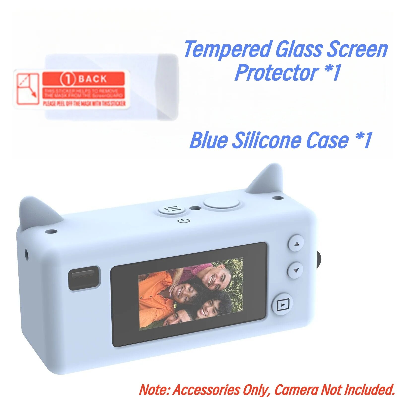 Чехол с котиком и стекло для Kodak Charmera, Blue