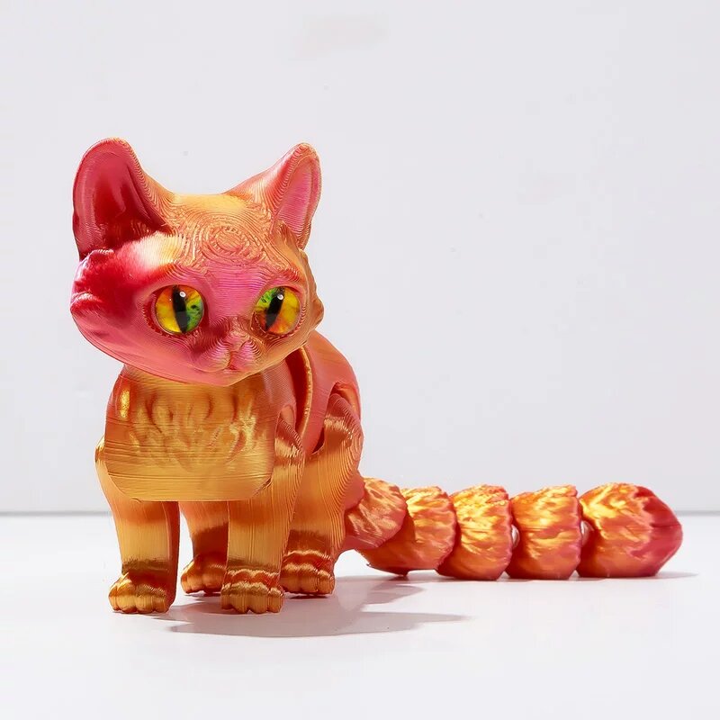 3D-печать подвижная реалистичная кошечка статуэтка, 8x16см, красно-золотой шелковый цвет, декоративная коллекционная