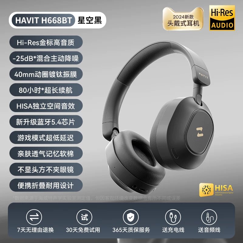 2025 Модель Беспроводные Наушники с 25dB ANC, Сертификат Hi-Res Audio, 80-часовая Батарея - Звездно-Черный