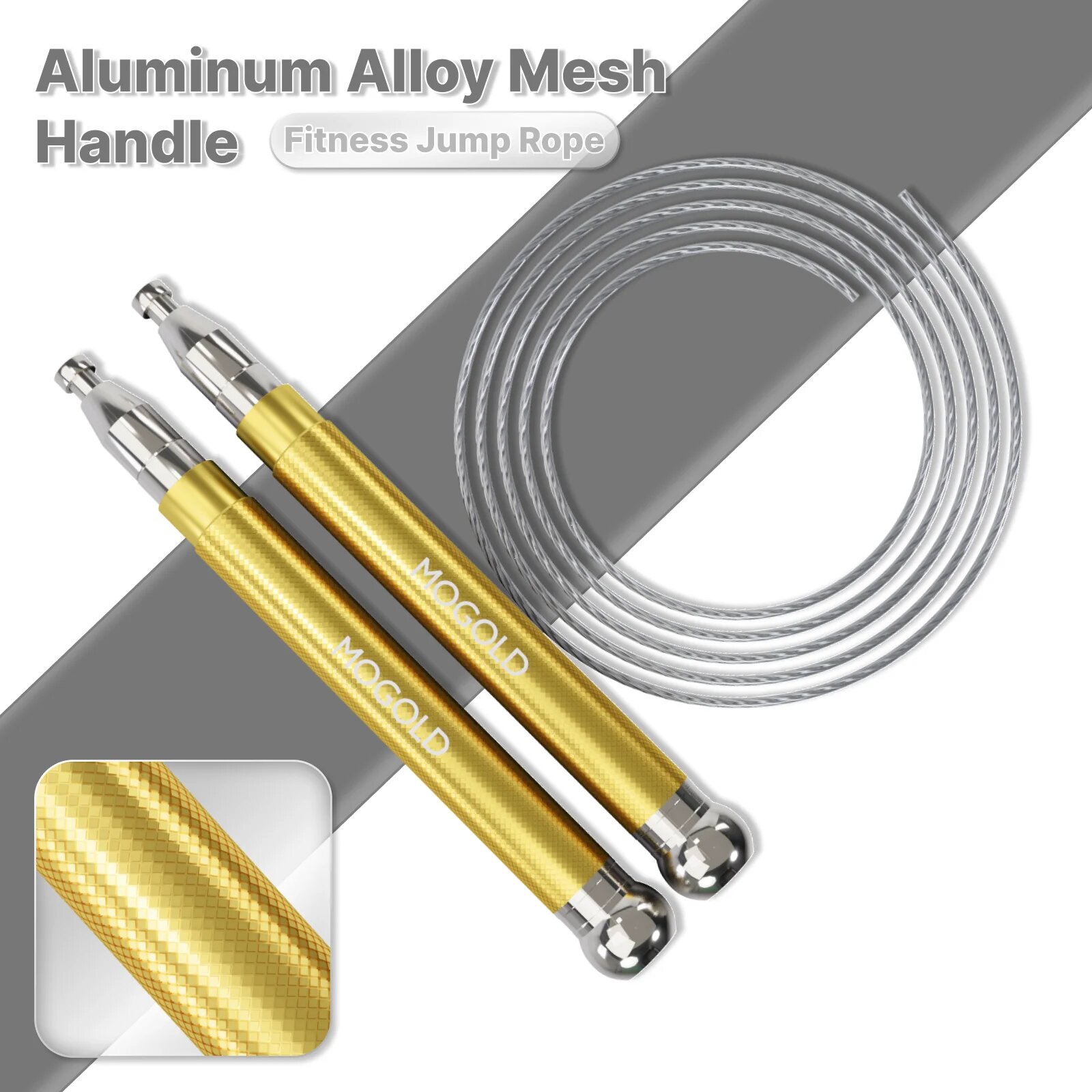 Скакалка MOGOLD золотистая, алюминиевая, регулируемая, T04-golden