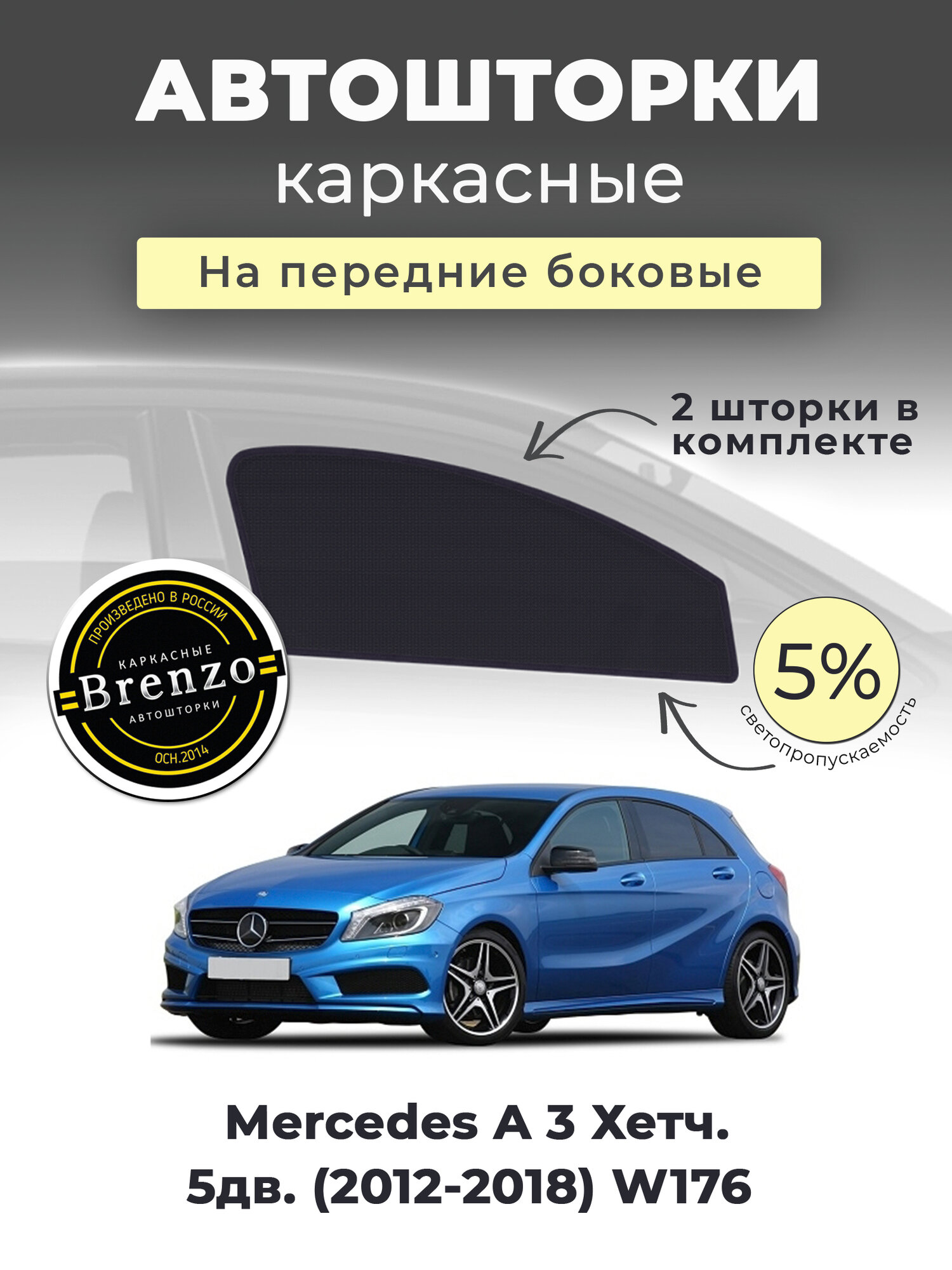 Каркасные шторки Mercedes A 3 Хетч. 5дв. (2012-2018) W176 на передние двери 5%, сетки от солнца в машину