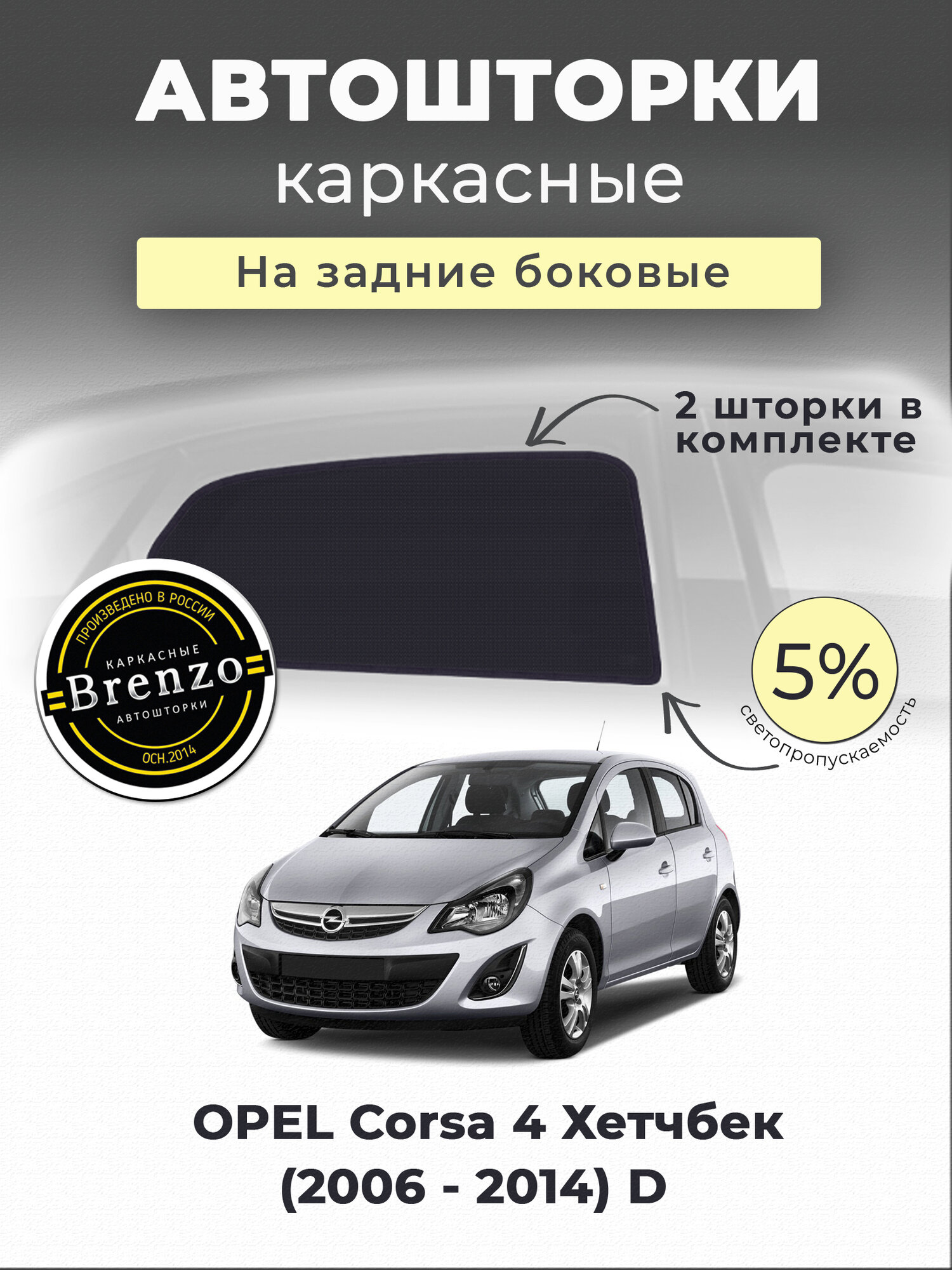 Каркасные шторки OPEL Corsa 4 Хетчбек 5дв. (2006 - 2014) D на задние двери 5%, сетки от солнца в машину