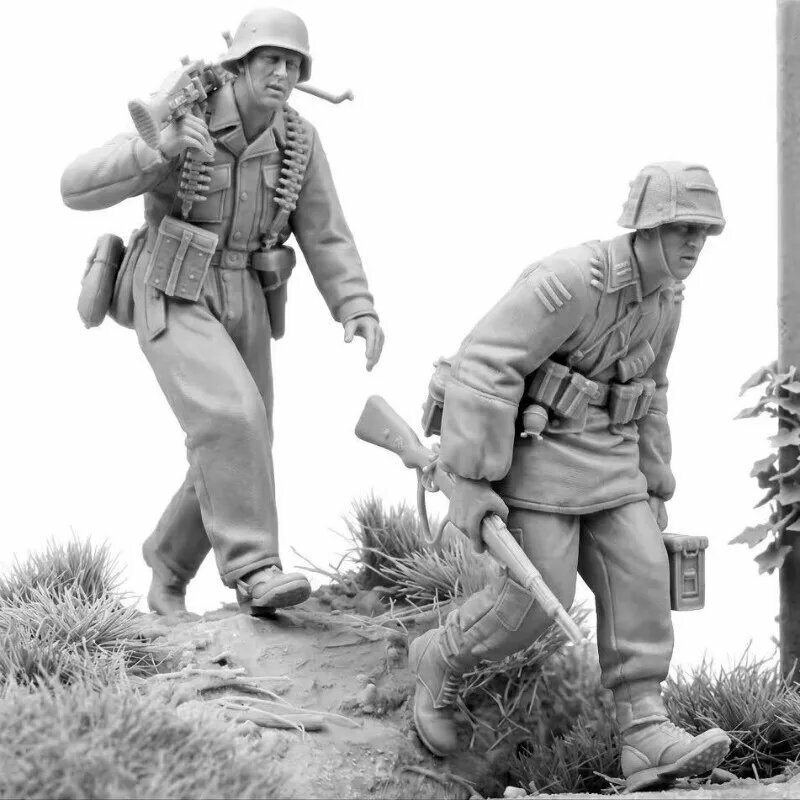 1/35 масштабные фигурки из смолы, наборы моделей, европейский солдат времен Второй мировой войны, пулемет, команда, миниатюры на 2 человека, в разобранном виде и неокрашенный C102