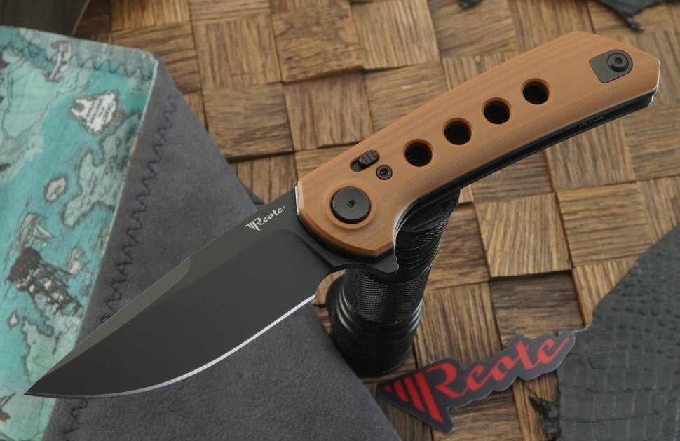 Складной нож Reate Knives PL-XF, сталь Nitro-V, Black PVD, рукоять песочный G-10