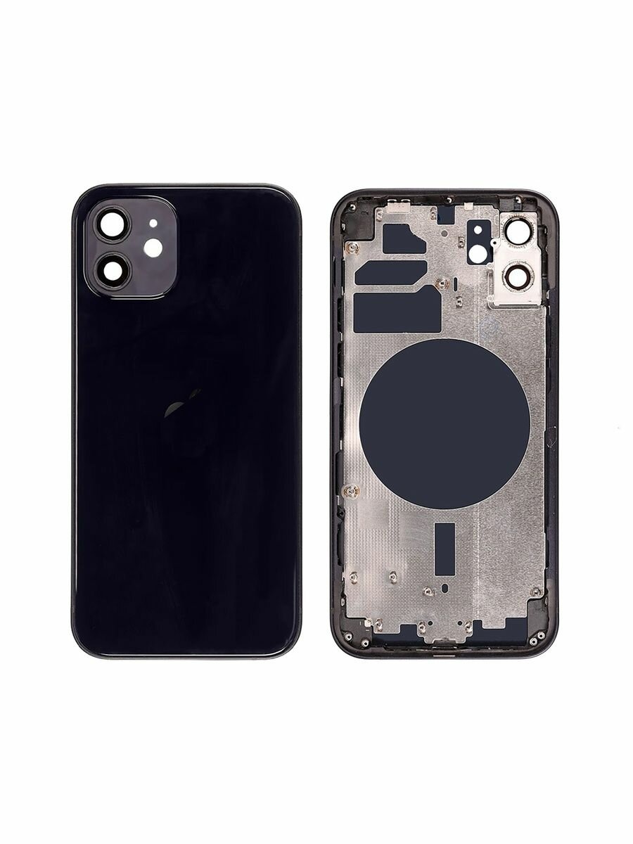 Задняя крышка (корпус) с рамкой для iPhone 12, полный комплект для замены, цвет: чёрный