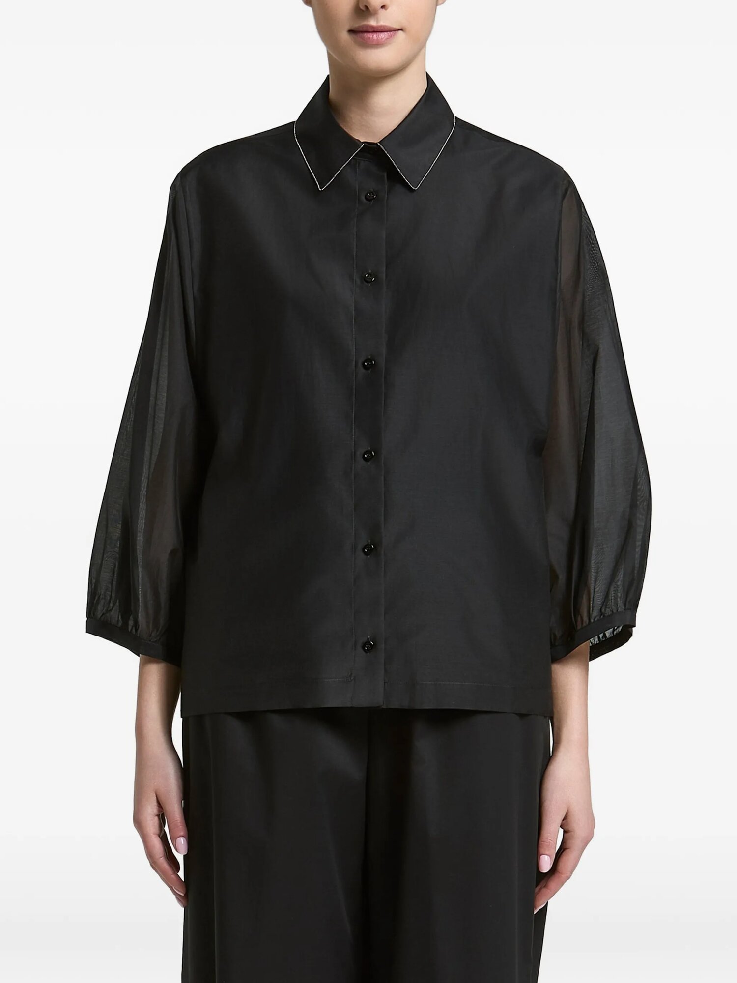 Рубашка Sheer-panelled puff-sleeve shirt