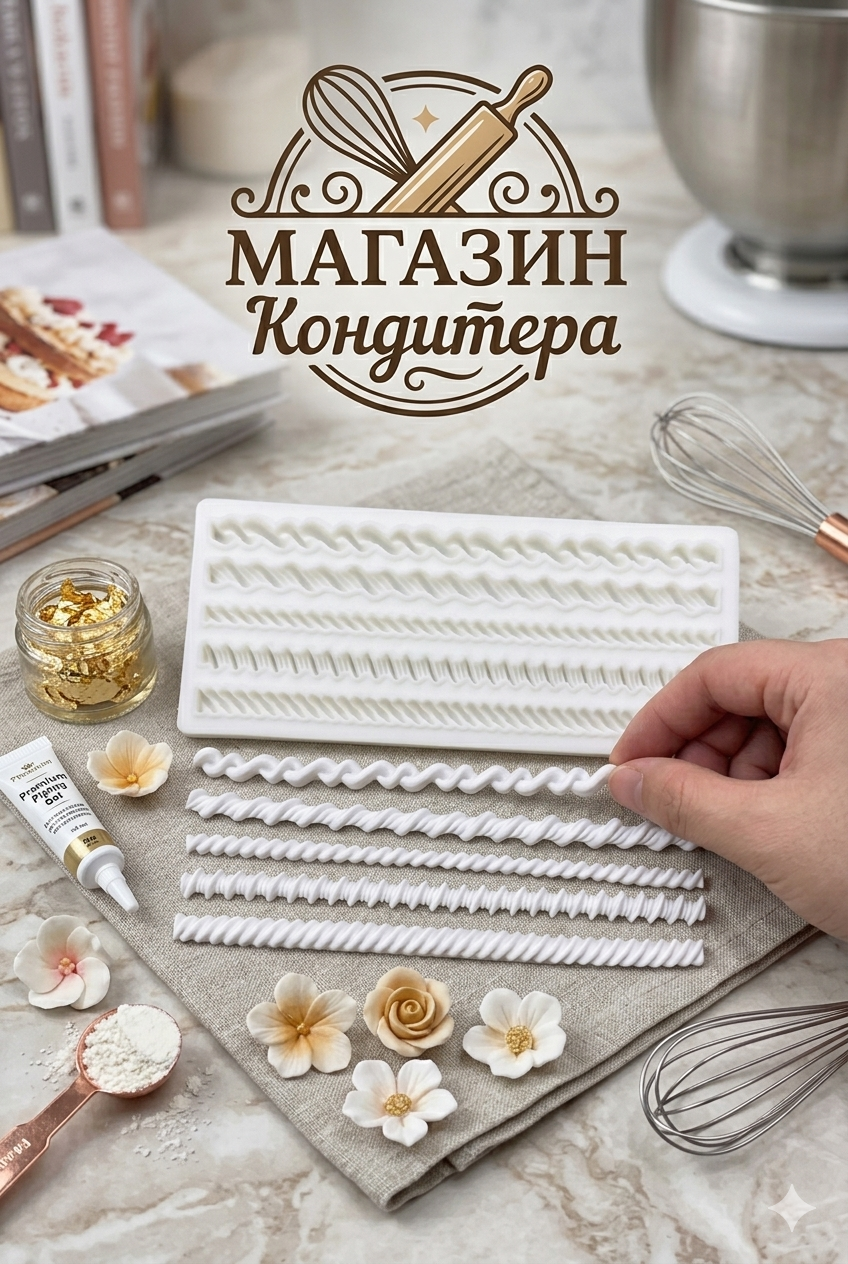Силиконовый молд "Веревки" подходит для мастики и полимерной глины