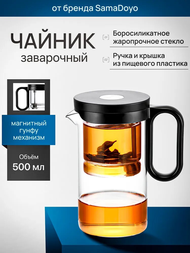 Чайник заварочный гунфу типот SamaDoyo Bonston Premium из боросиликатного стекла, 500 мл