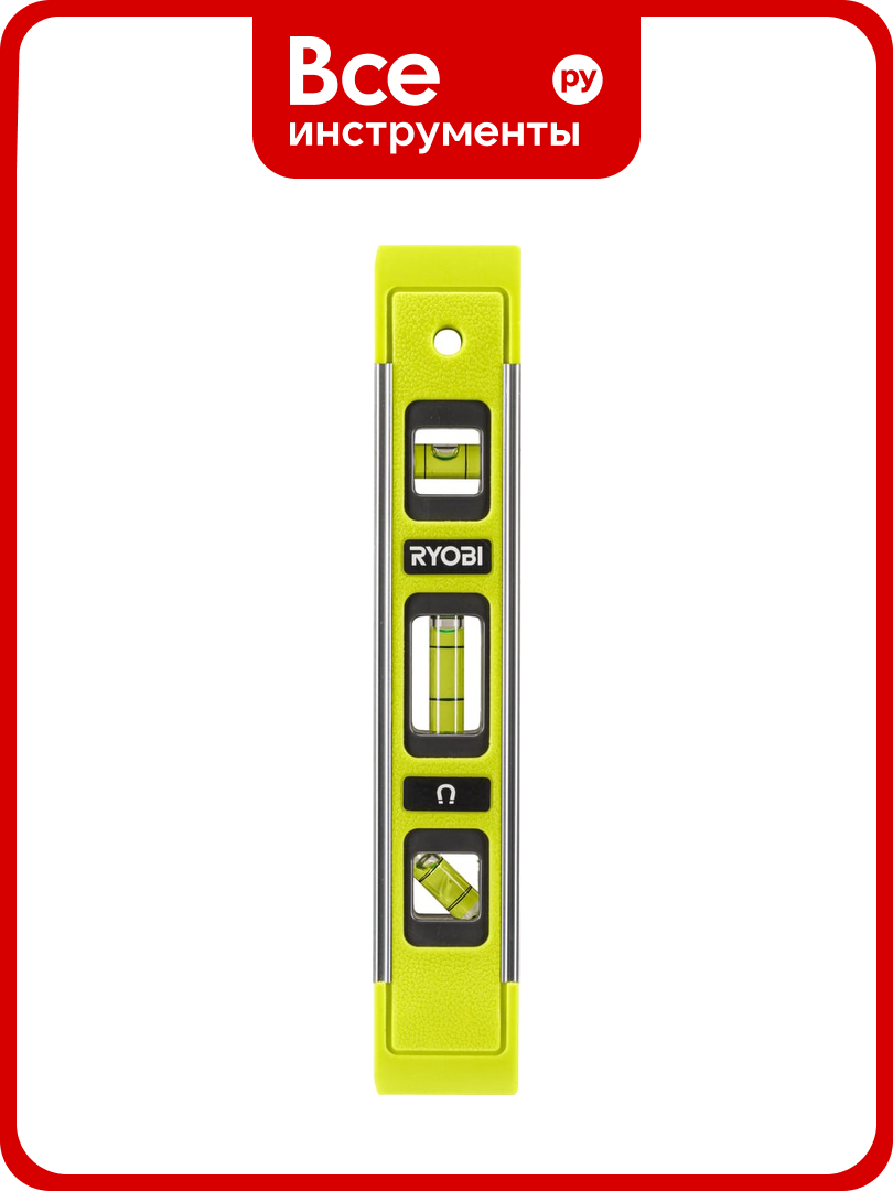Уровень торпедо Ryobi RTL23CM, брусковый противоударный уровень с магнитным креплением, корпус из ABS‑пластика