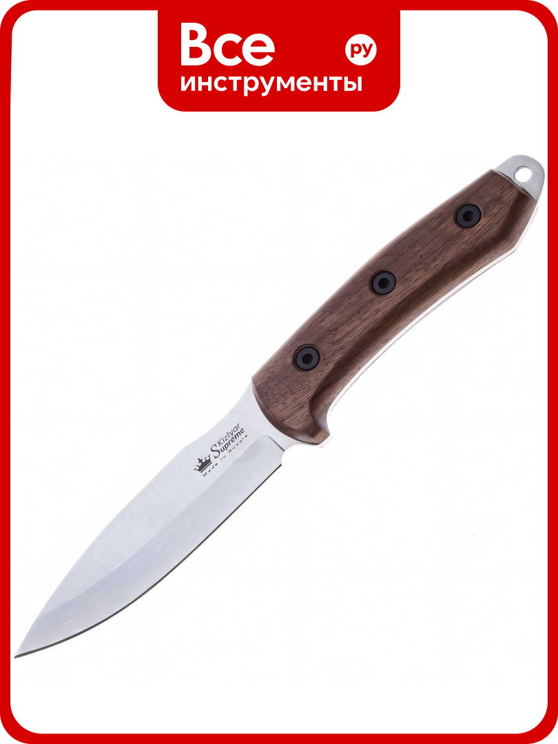 Туристический нож Kizlyar Supreme Corsair 4650065056977 нержавеющая сталь StoneWash, ореховая рукоять, прямая заточка