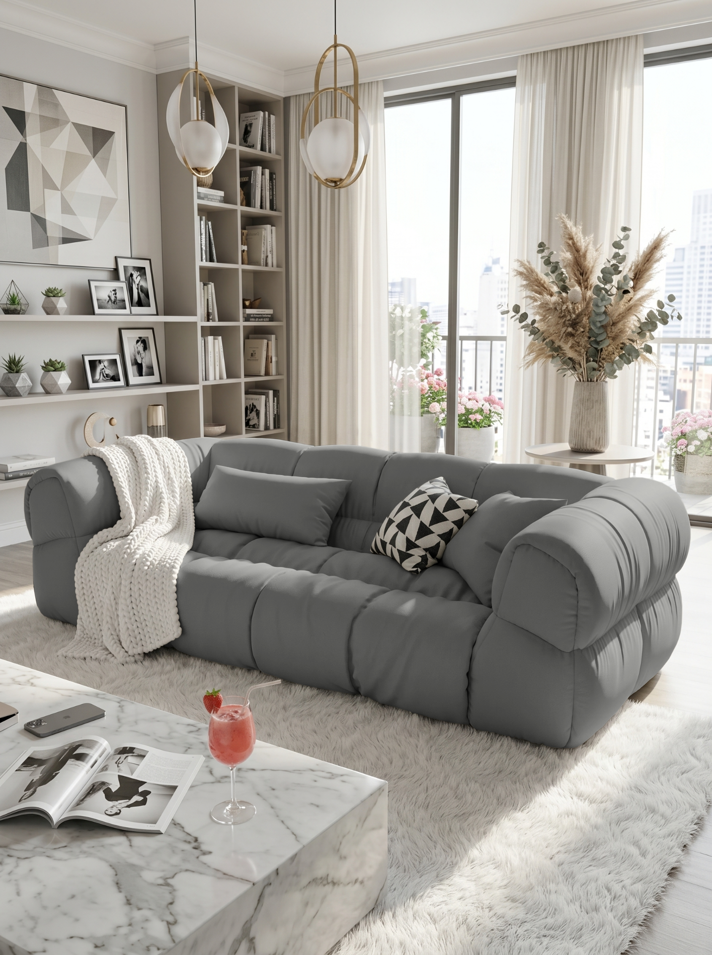 Диван Шелби Velutto 52 NOW 239x105x72 см, серый Велютто, нераскладной Фиеста