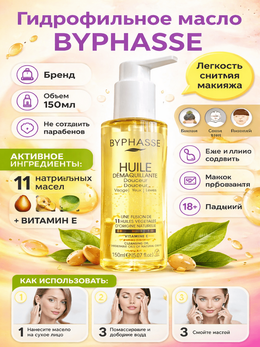 Масло для снятия макияжа Byphasse гидрофильное, 150мл