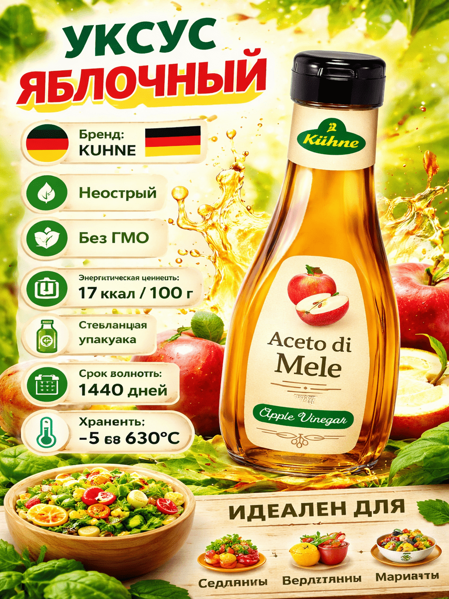 Уксус яблочный Kuhne 5%, 250мл