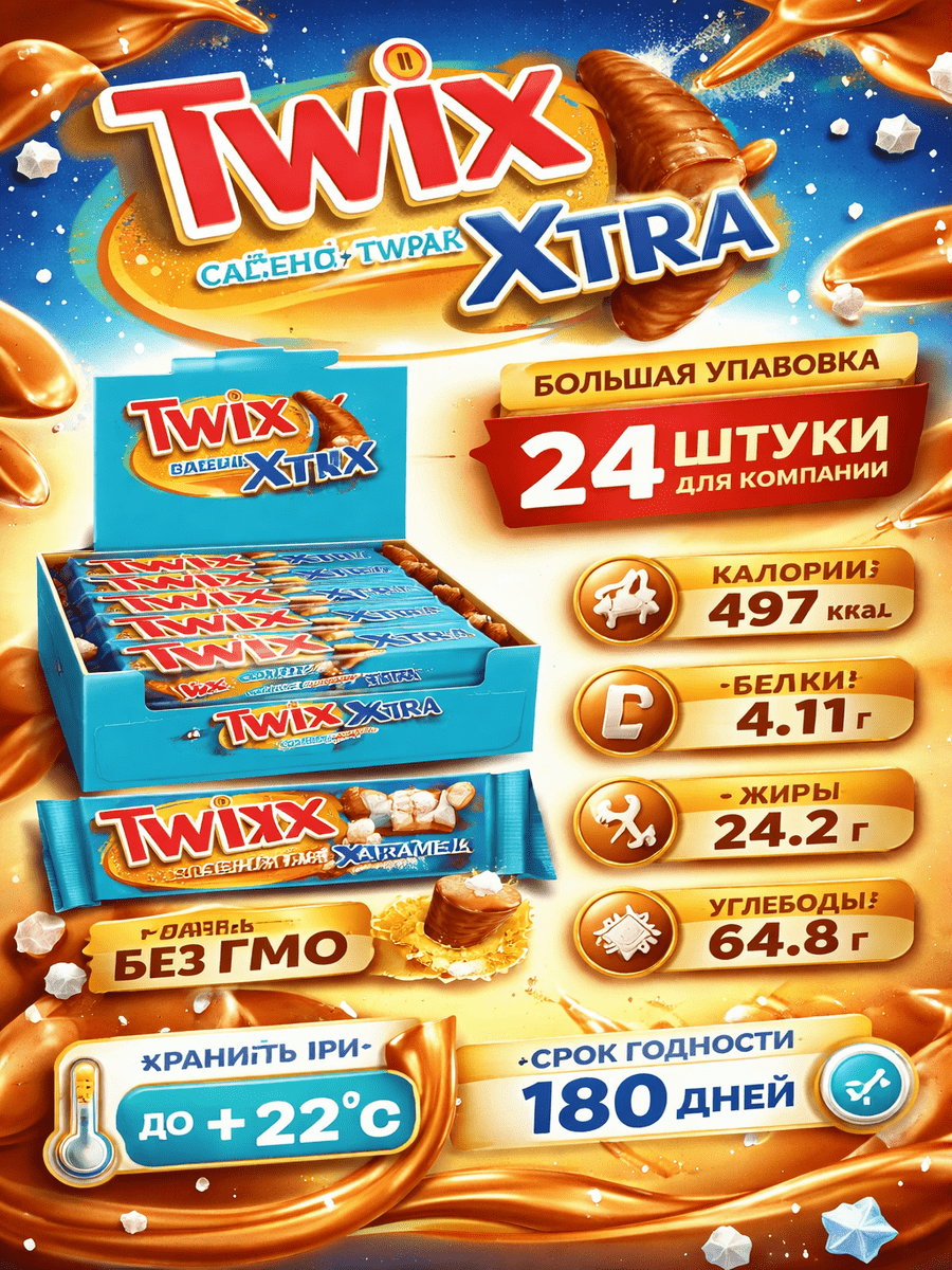 Батончик шоколадный Twix Xtra Cоленая карамель, 82г х 24 шт