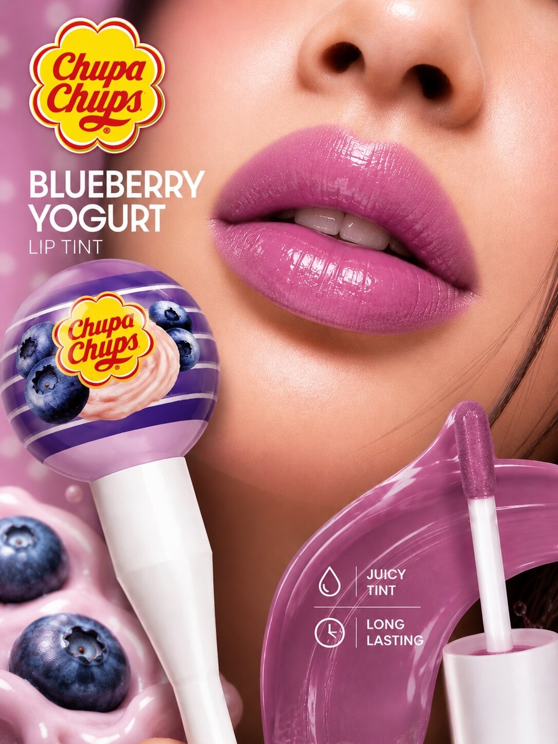 CHUPA CHUPS Губная помада, жидкая помада-тинт в оттенке Blueberry Yogurt